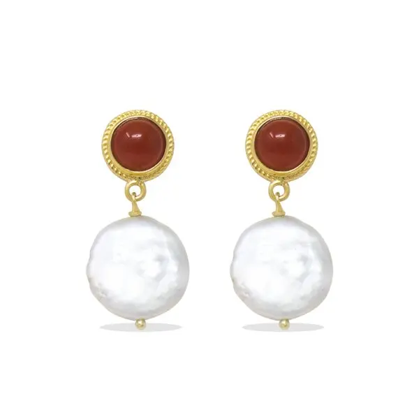 VINTOUCH ITALY Roma Carnelian And Keshi Pearl Earrings - Red/gold