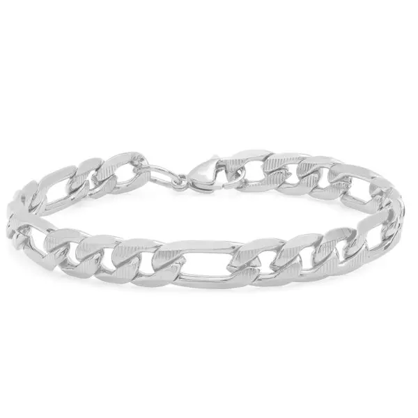 STEELTIME Stainless Steel Figaro Chain Bracelet - Silver