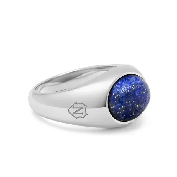 NIALAYA JEWELRY Silver Oval Signet Ring With Lapis Lazuli - Blue/silver