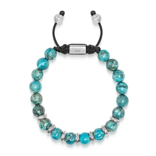 NIALAYA JEWELRY Sterling Silver Beaded Bracelet With Turquoise - Blue/green