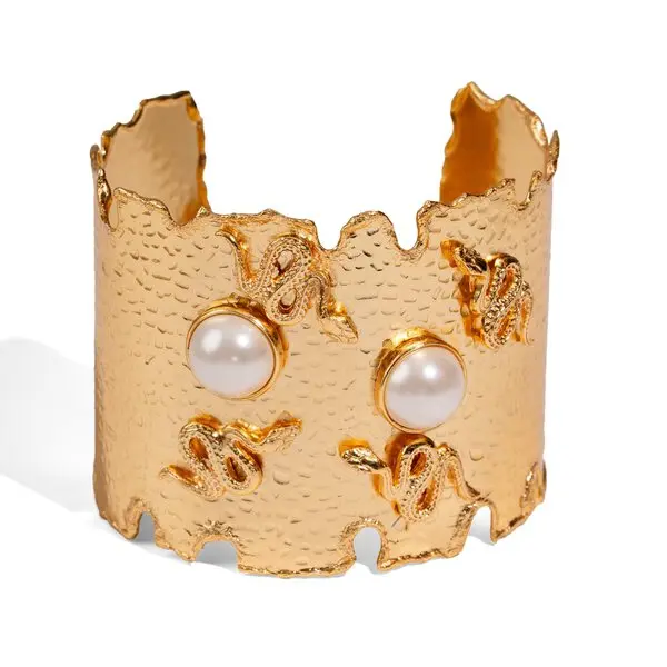 EBRU JEWELRY Serpent Power Chunky Cuff Bracelet - Gold/white