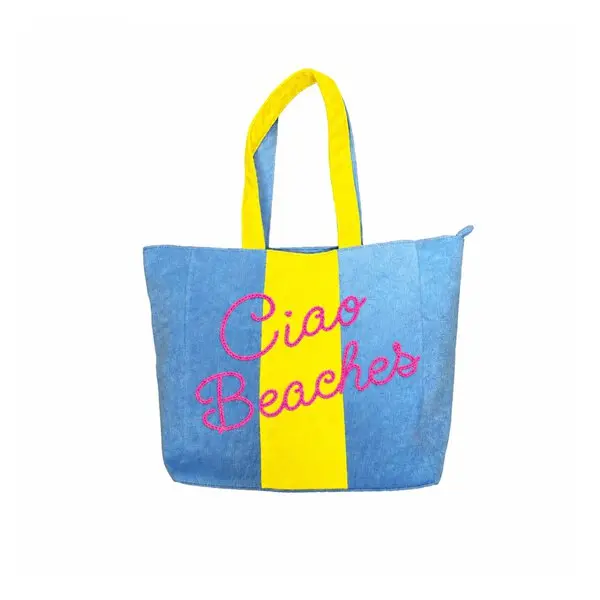 LILLY LOVES Ciao Embroidered Vegan Tote Bag - Pink/blue