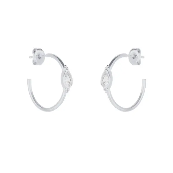 SPERO LONDON Drop Solitaire Hoop Earrings - Silver
