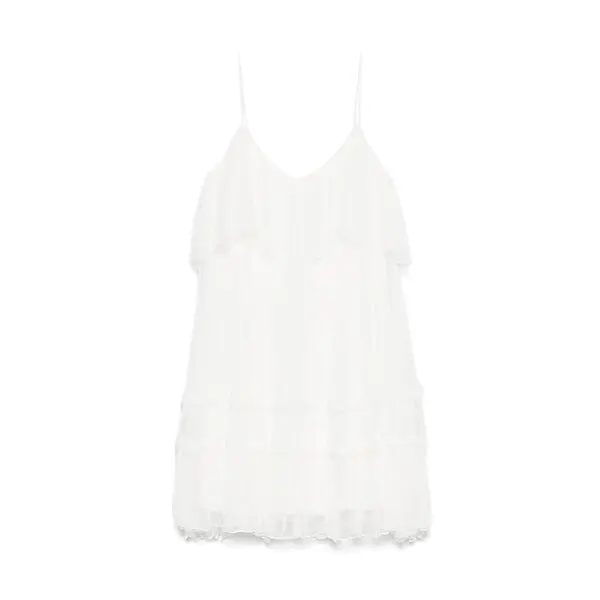 NISSA Lace Detail Silk Dress - White