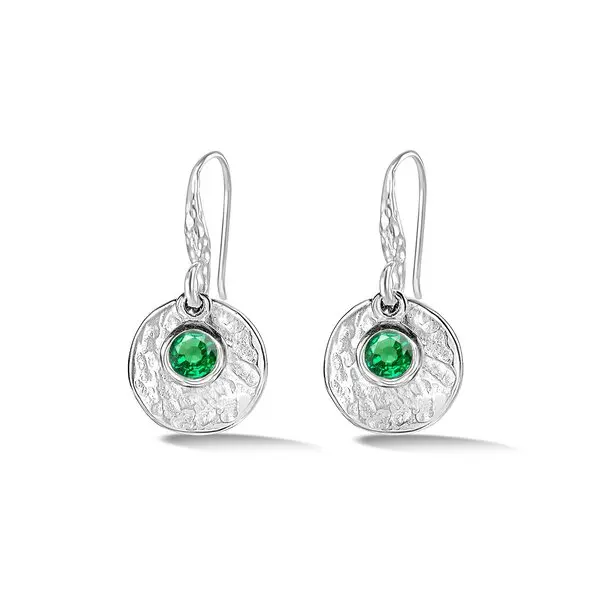 DOWER & HALL Hammered Disc & Green Garnet Drop Earrings - Silver