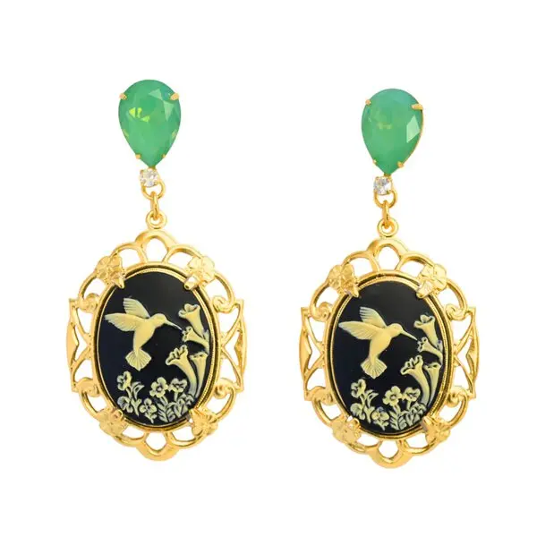THE PINK REEF Deco Vintage Cameo Dangle Earrings - Black