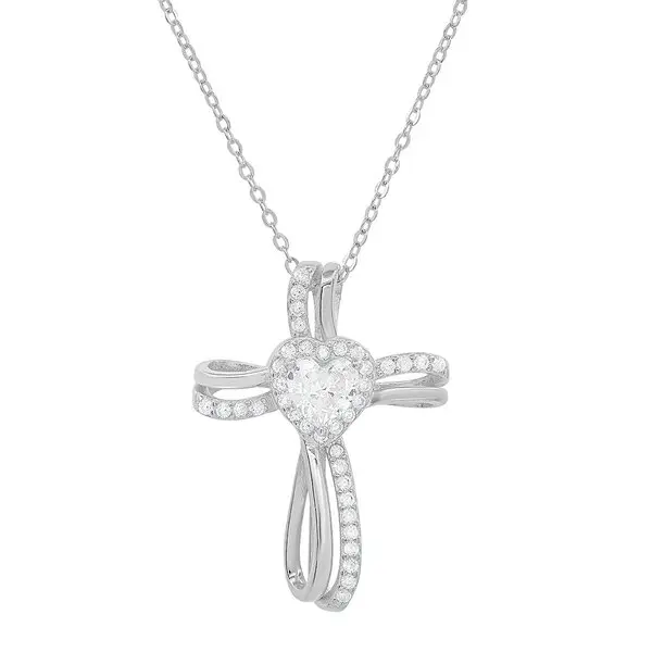 KYLIE HARPER Heart-cut Cz Cross Pendant In Sterling - Silver