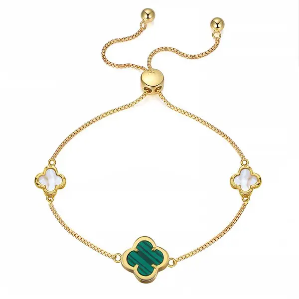 SHADED THE LABEL Niamh Gold Malachite Clover Adjustable Bracelet - Gold/green