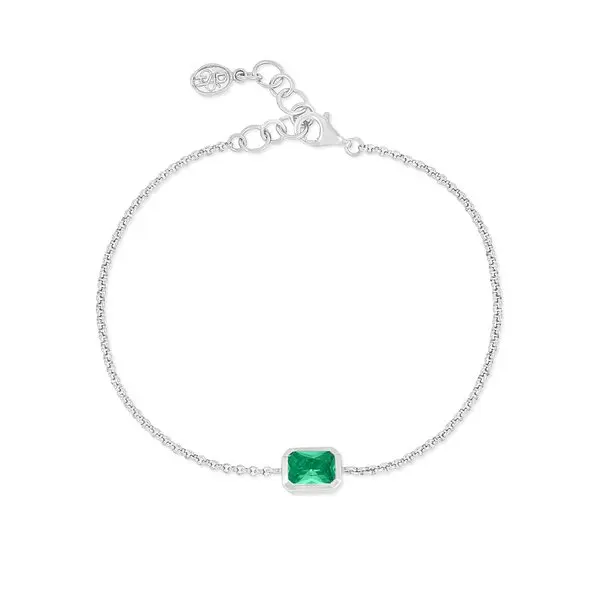 DOWER & HALL Sterling Silver Green Garnet Octagon Chain Bracelet - Silver/green