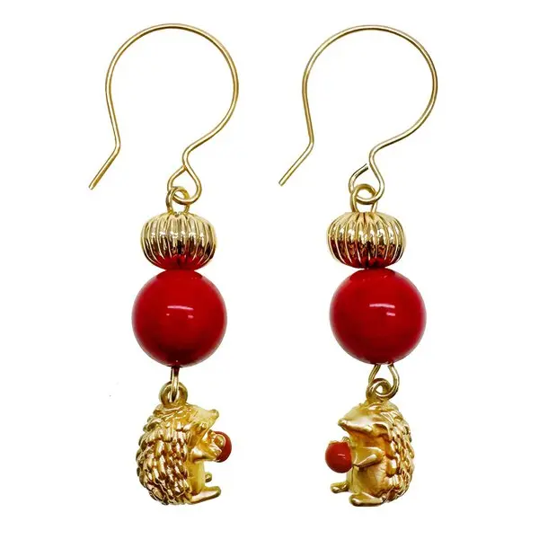 FARRA Coral Hedgehog Dangle Hoop Earrings - Red