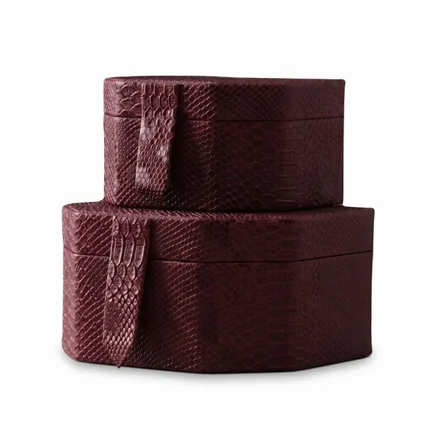MARLETH Set Of Two Burgundy Leather Storage Boxes - Red