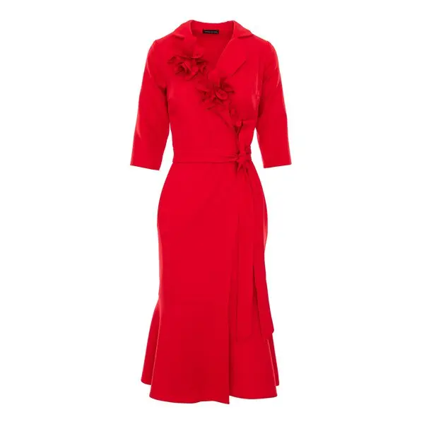 CONCEPT A TROIS Wrap Blazer Dress With Floral Applique - Red
