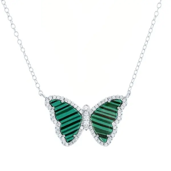 KAMARIA Malachite Butterfly Crystal Necklace - Silver