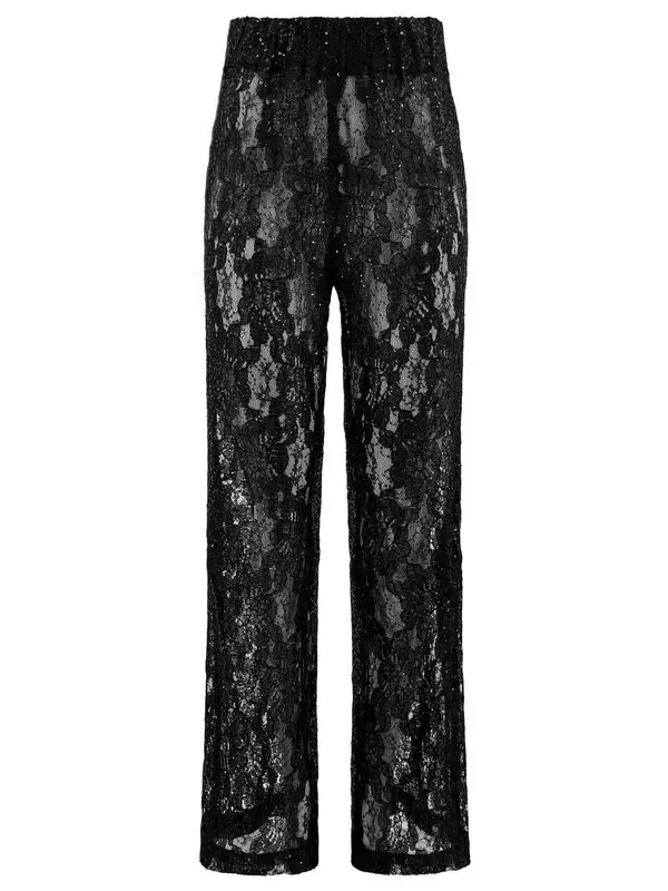 TIA DORRAINE Flared Sequin Lace Trousers - Black