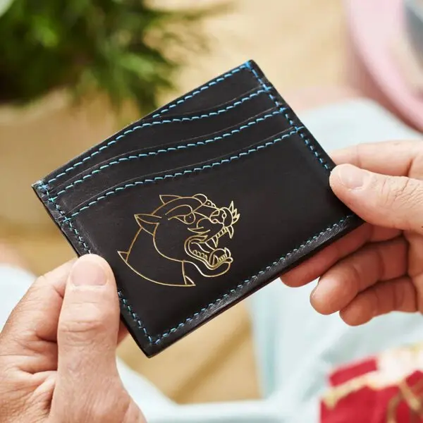 VIDA VIDA Panther Tattoo Leather Card Holder Blue - Black