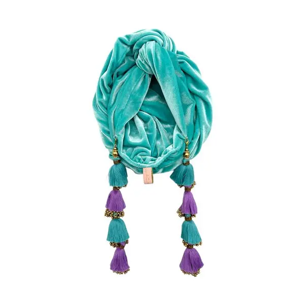 JULIA CLANCEY Velour Turban With Tassel Detail - Green