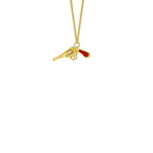 TRUE ROCKS Mini Retro Pistol Pendant - Red/gold