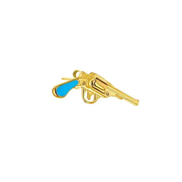TRUE ROCKS Gold Plated Retro Pistol Stud Earring - Gold/blue