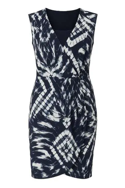 CONQUISTA Printed Faux Wrap Dress With Uneven Hemline