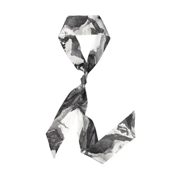 LOST PATTERN Black / White Himalaya Silk Neck Bow Scarf - Black/white