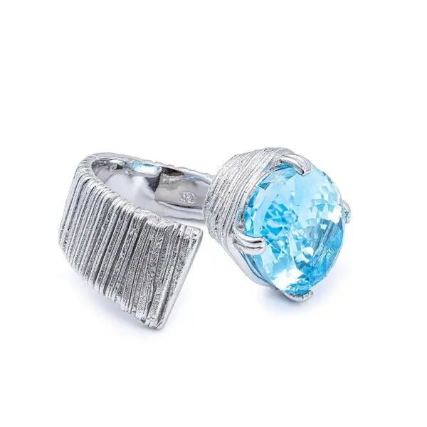 GERMAN KABIRSKI Velis Silver Open Ring With Blue Topaz - Blue/silver