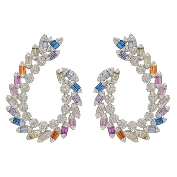 LATELITA Harlequin Rainbow Hoop Earrings - Silver
