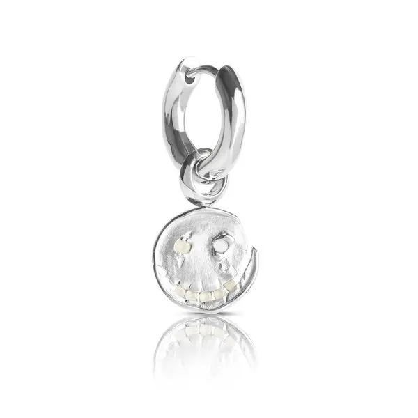KASUN LONDON Smile Hoop Earrings With Moon Stone - Silver