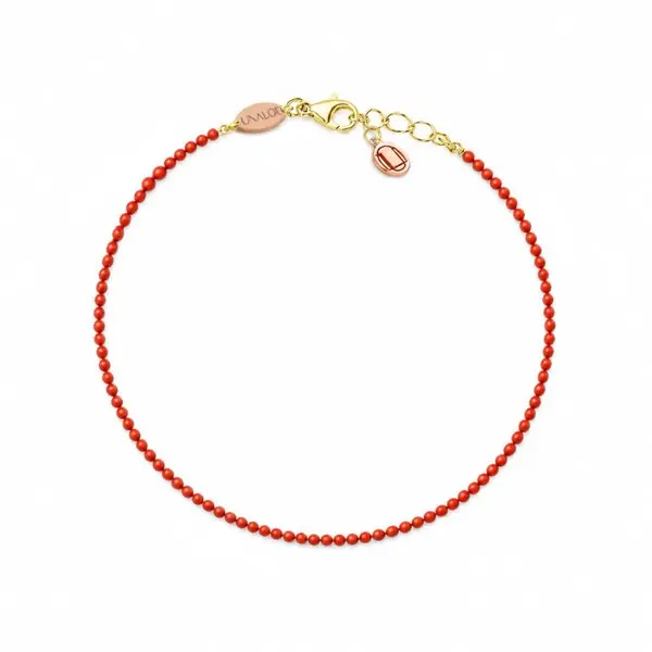 UNALOE Gold Plated Sterling Silver Red Coral Beaded Bracelet - Gold/red