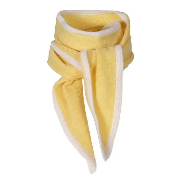 TIRILLM Ayla Small Neck Scarf In Soft Pure Cashmere, Light With Off White Trimming - Yellow