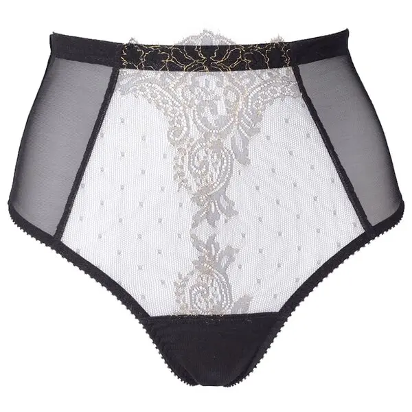 SOMETHING WICKED Arabella Sheer Lace High Waisted Thong - Black