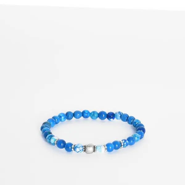 ADDICTED2 Sterling Silver Bracelet With Striped Jade And Blue Jade - Blue/silver