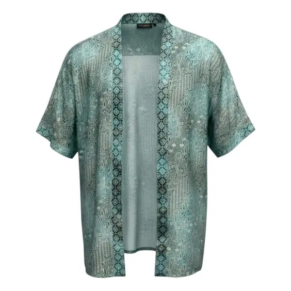 ORIGIN OF HEARTS Blu Satin Kimono Cardigan For Elevated Layering - Blue