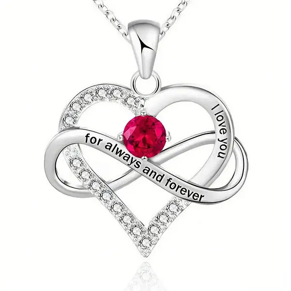 HARFI Ruby Gemstone Heart Necklace - Red/silver