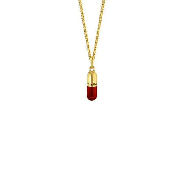 TRUE ROCKS Mini Pill Pendant Necklace - Red/gold