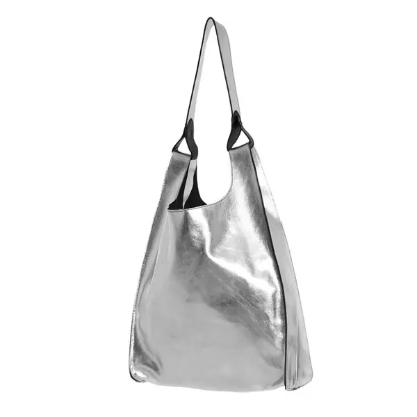 JUAN-JO Leather Hobo Shoulder Bag - Silver