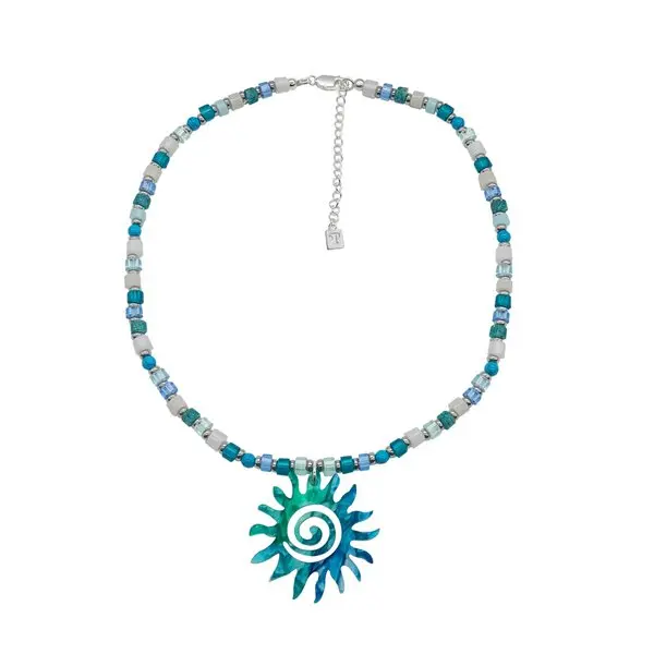 TOOLALLY Beaded Necklace With Acrylic Sun Pendant - Blue/green