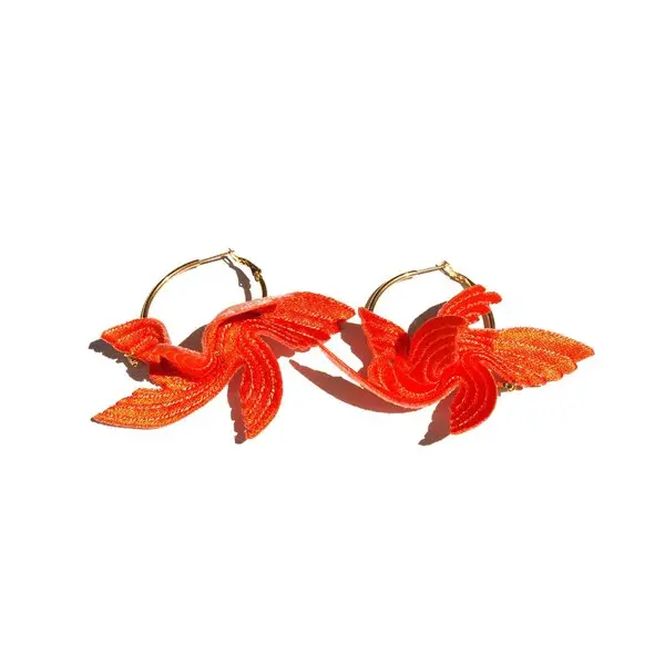 NANA WATANABE Joy Little Bird Embroidery Hoop Earrings - Orange