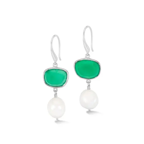 DOWER & HALL Green Onyx Pebble And Pearl Drop Earrings - Silver