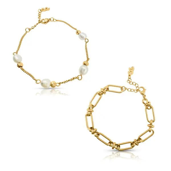 EVER JEWELLERY Pearl And Link Bracelet Bundle - Gold/white