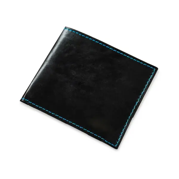 VIDA VIDA Black / Blue Black Leather Wallet With Contrast Blue Stitch - Black/blue