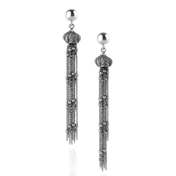UNALOE Sterling Long Tassel Drop Earrings - Silver