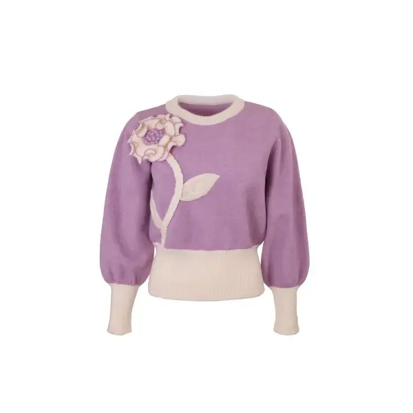 Saachi Ruffled Bloom Pullover Sweater - Pink