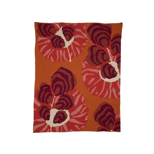 In2green Cotton Sustainable Knit Floral Throw Blanket Floréal E.a. Seguy - Orange