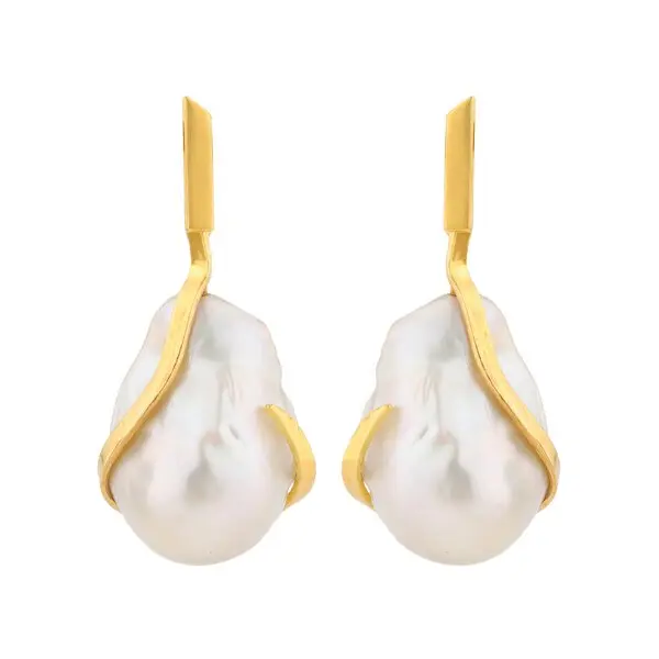 GEM BAZAAR JEWELLERY Gold Vermeil Baroque Pearl Drop Earrings - Gold/white