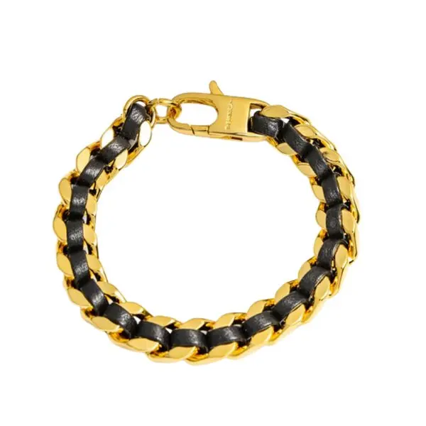 THEANIMALS Leather Braid Bold Bracelet - Gold/black