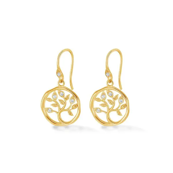 DOWER & HALL Solid Diamond Tree Of Life Talisman Drop Earrings - Gold