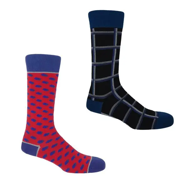 PEPER HAROW - MADE IN ENGLAND Socks Two Pack In Check And Disruption - Black/red