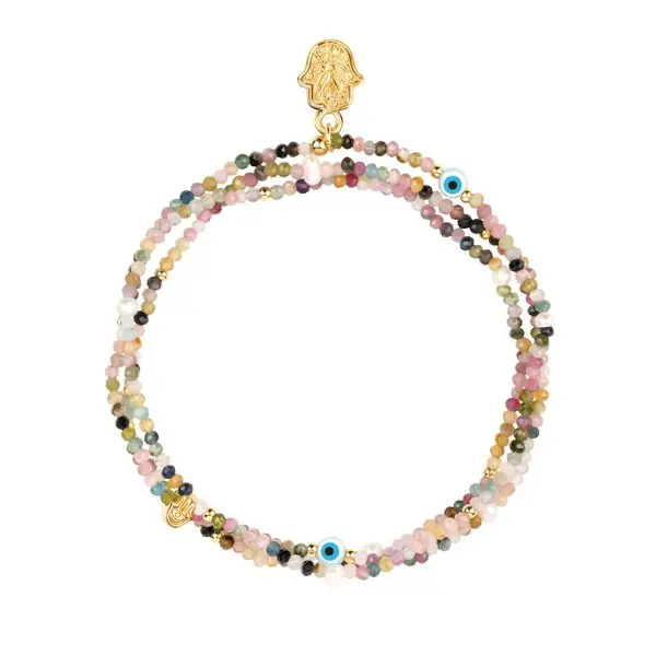 KARMA AND LUCK Tourmaline And Mother Of Pearl Triple Wrap Bracelet - Pink