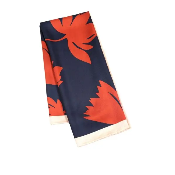 HERITAGEMODA Blue / Red Handpainted Midnight Blue And Burnt Red Floral Square Silk Scarf - Blue/red