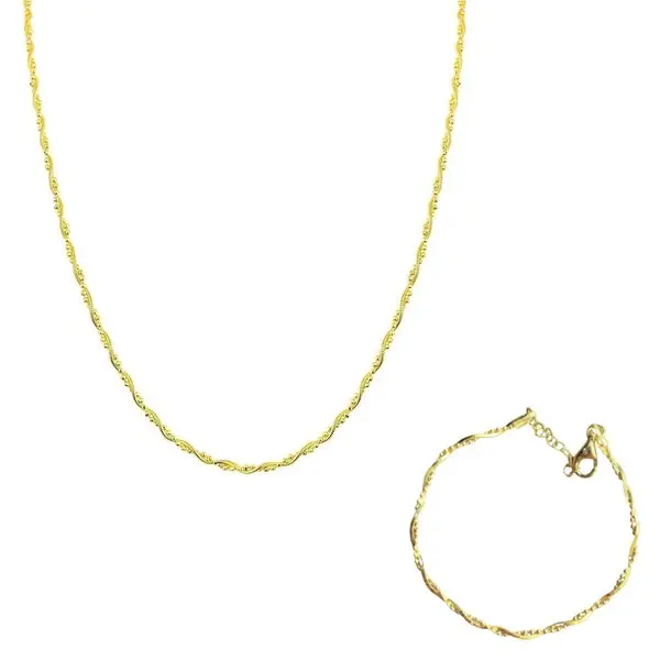 SPERO LONDON Twisted Beaded Sterling Silver Italian Chain Necklace & Bracelet Set - Gold